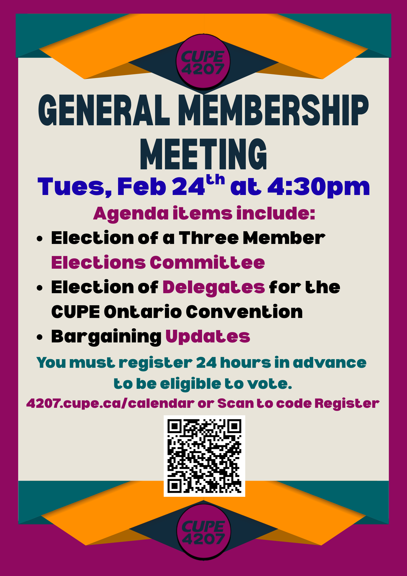 Reminder: February General Membership Meeting Tomorrow - CUPE 4207